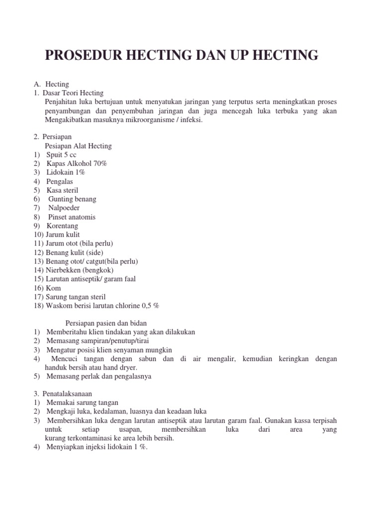 Prosedur Hecting Dan Up Hecting | PDF