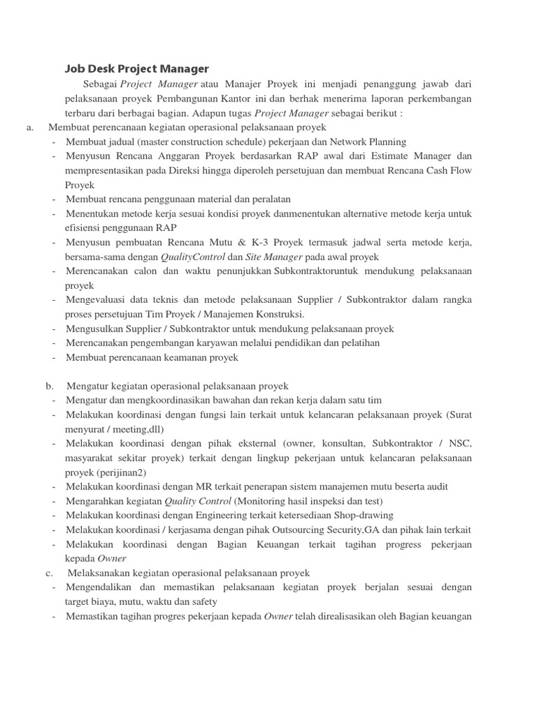 Job Desk Project Manager | PDF