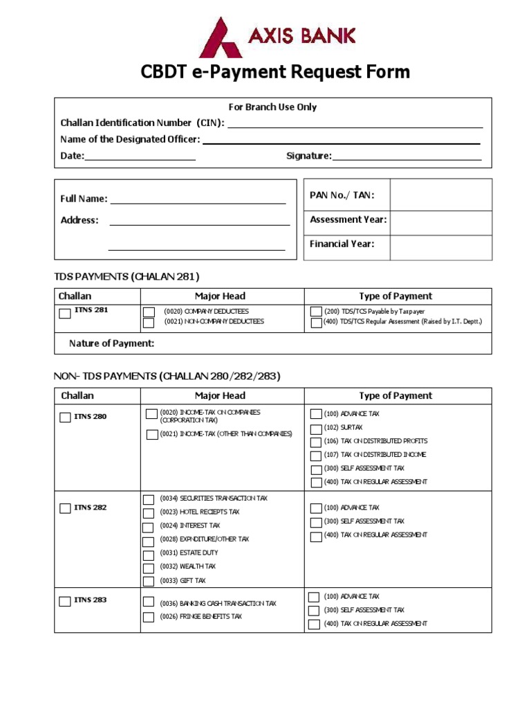 CBDT e-Payment Request Form_Annexure III NEW.pdf | Payments | Debit Card