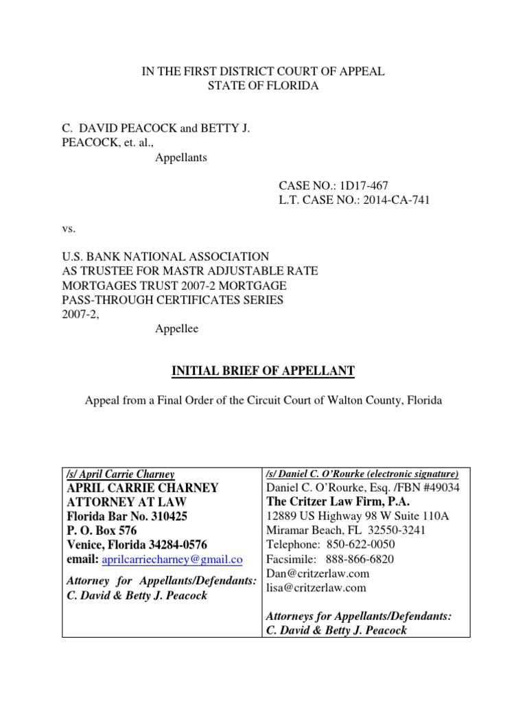 Initial Brief-FINAL For Filing Peacock | PDF | Foreclosure | Standard ...
