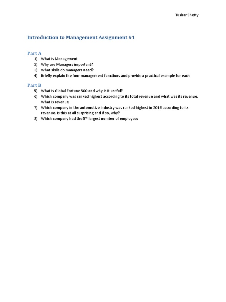 Introduction To Management Assignment | PDF