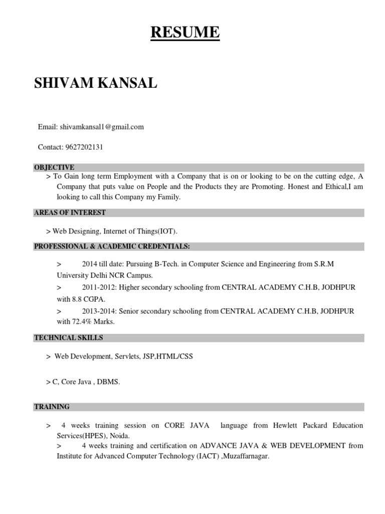 Resume: Shivam Kansal | PDF | Cyberspace | Computing