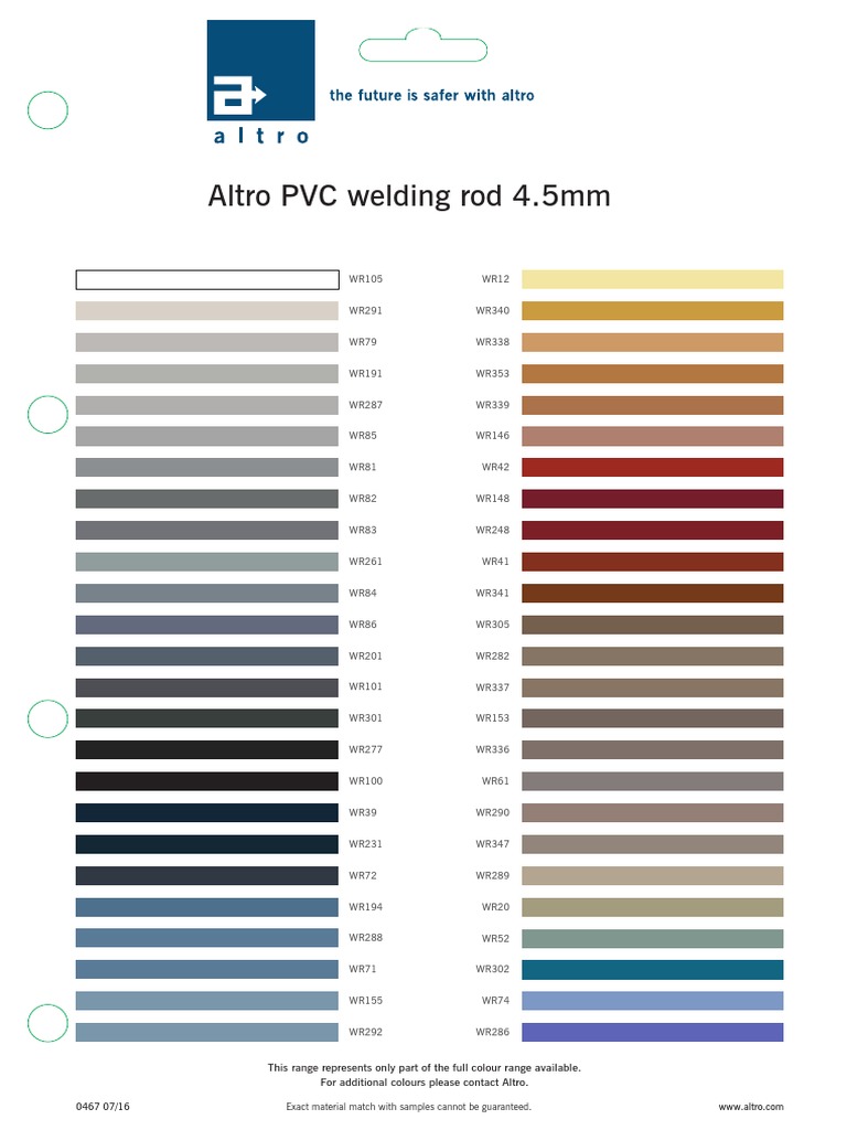 Altro Sample Card Altro PVC Weld Rod