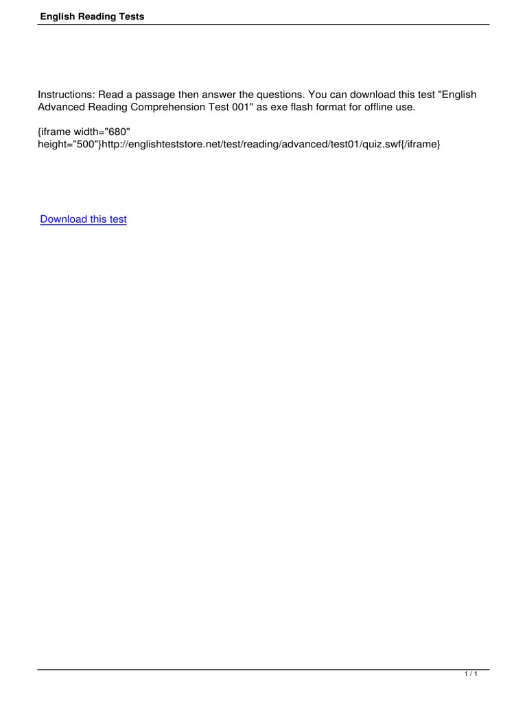 English Advanced Reading Comprehension Test 001 | PDF | Computers