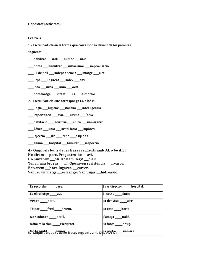 Exercicis Apòstrof | PDF