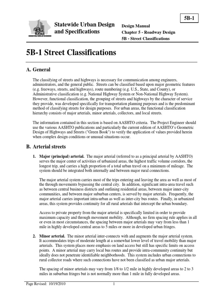 5B-1 Street Classifications: Statewide Urban Design and Specifications ...