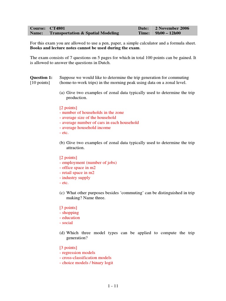 Course: Name: CT4801 Transportation & Spatial Modeling Date: Time: 2 ...