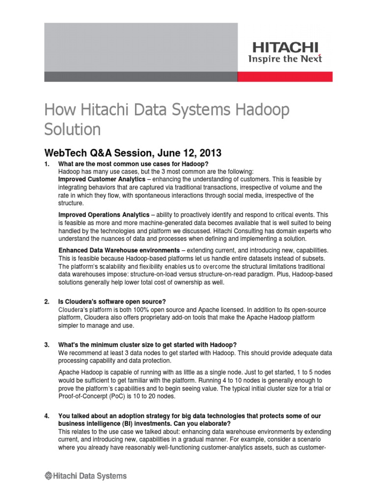 Hitachi Data Systems Hadoop Solution | PDF | Apache Hadoop | Computer Data