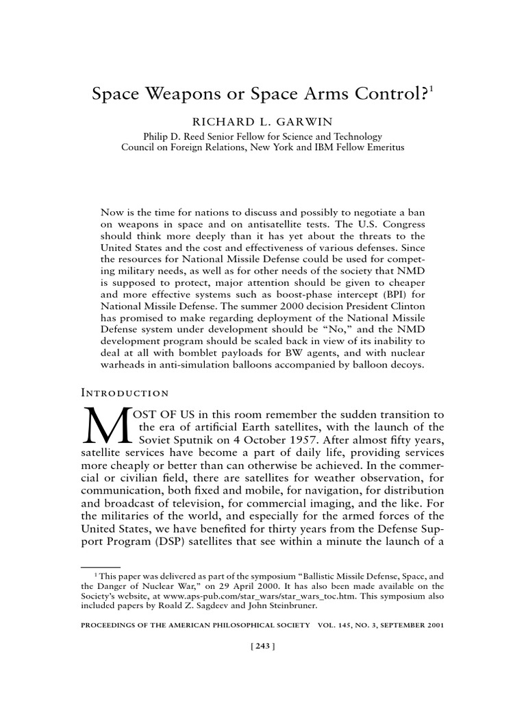 Space Weapons or Space Arms Control | PDF | Strategic Defense ...