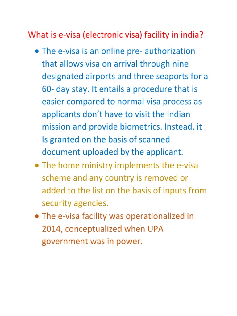What Is E-Visa (Electronic Visa) Facility in India? | PDF
