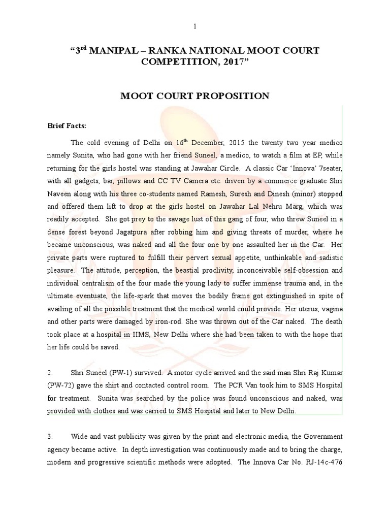 Moot Court Proposition | PDF | Crime & Violence | Crime Thriller