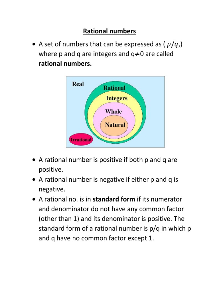 Important Concept and Definitions (Rational Numbers) | PDF