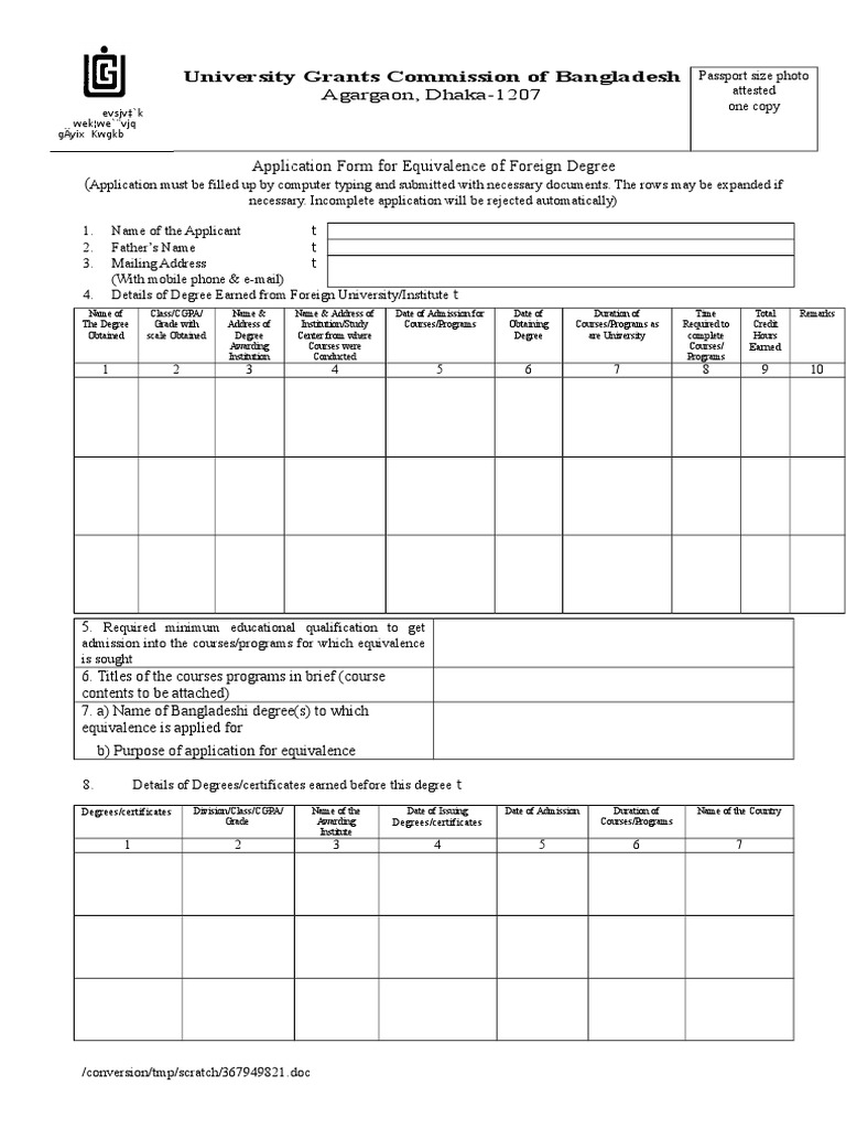 Equivalence Form | PDF | Academic Degree | University And College Admission