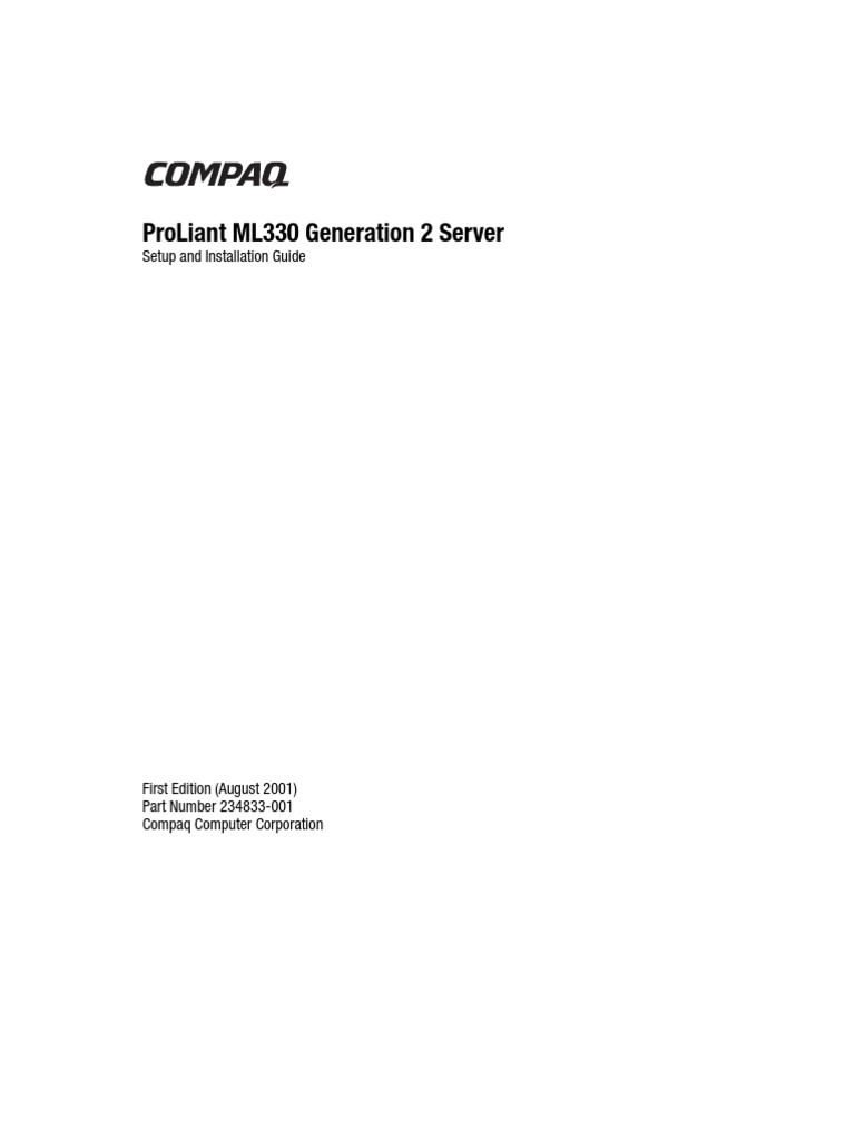 Proliant Ml330 Generation 2 Server: Setup and Installation Guide | PDF ...