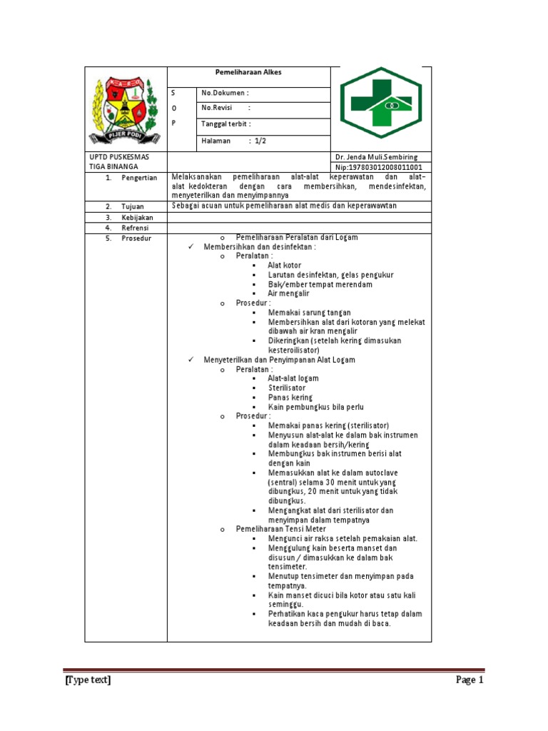 SOP Pemeliharaan Alkes | PDF