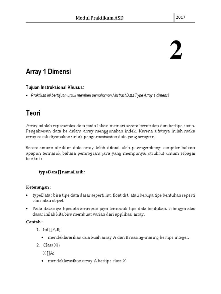 Modul I Bab 2 - Array 1 Dimensi | PDF