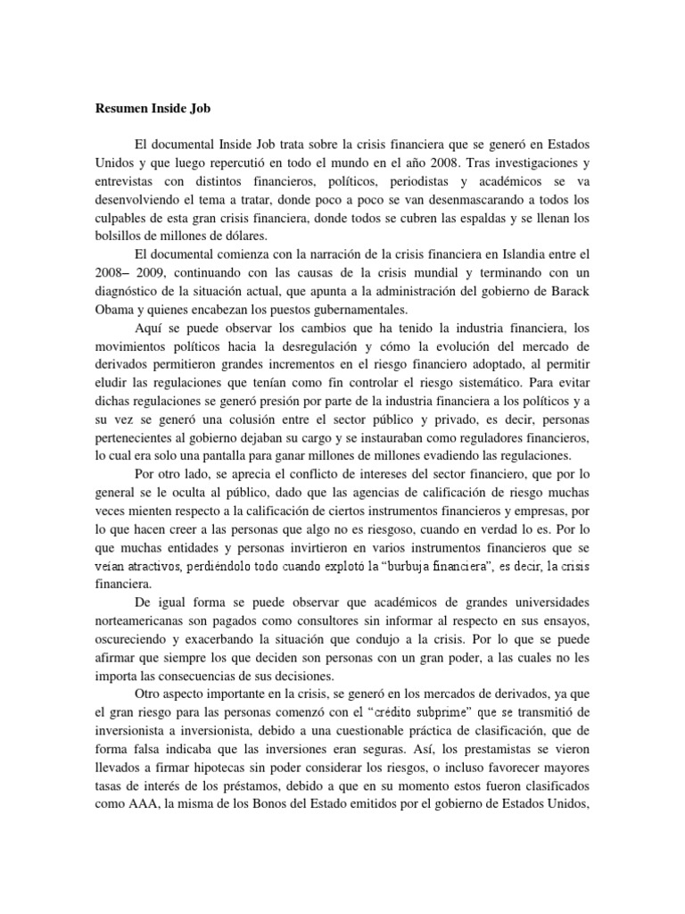 Inside Job: Análisis de la Crisis 2008 | PDF | Economias | Economía ...