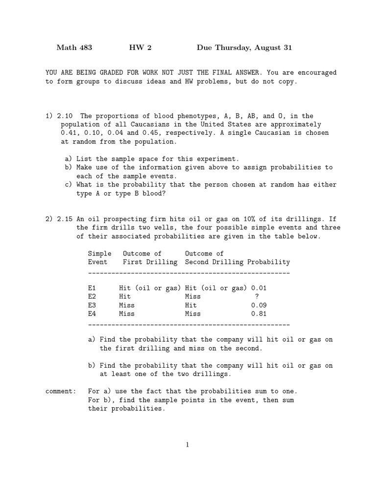 HW2 483 Fall17 | PDF | Probability | Probability And Statistics