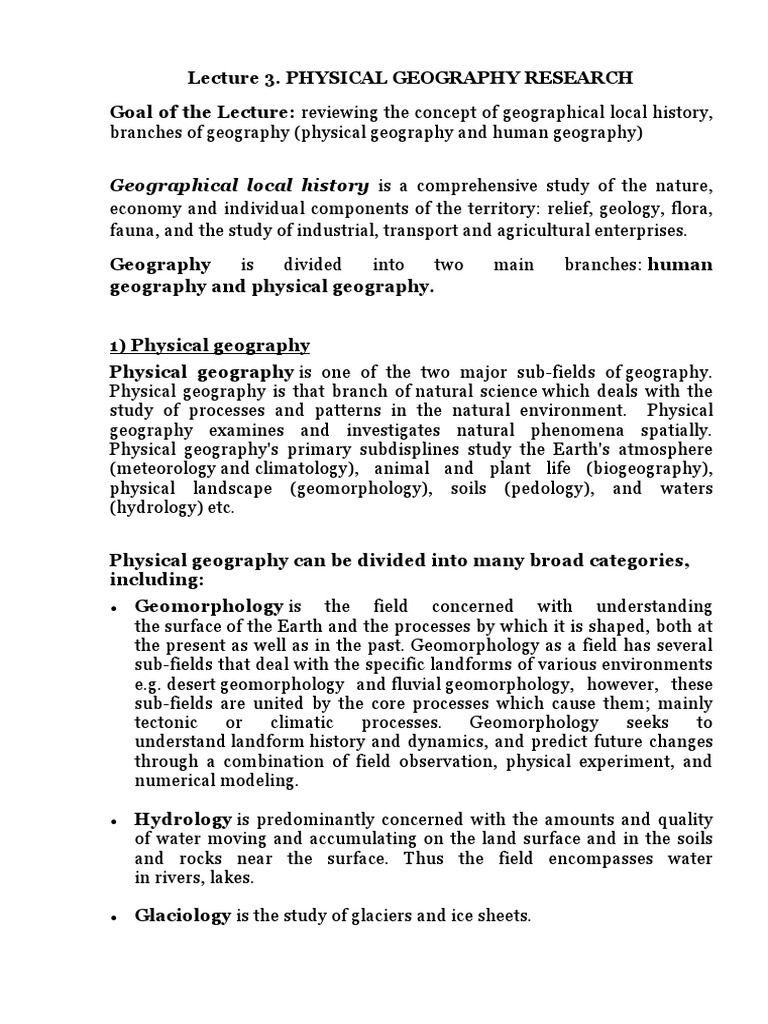 Overview of Physical Geography Branches | PDF | Geography | Geomorphology