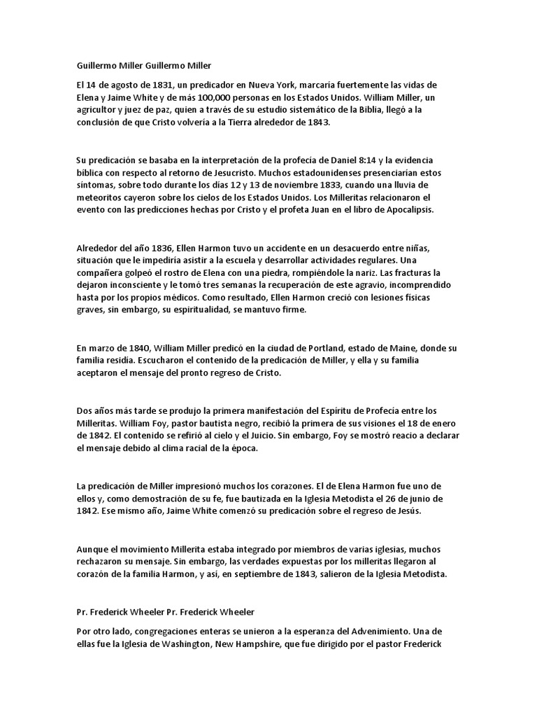 La historia de Guillermo Miller y el inicio del movimiento adventista a ...