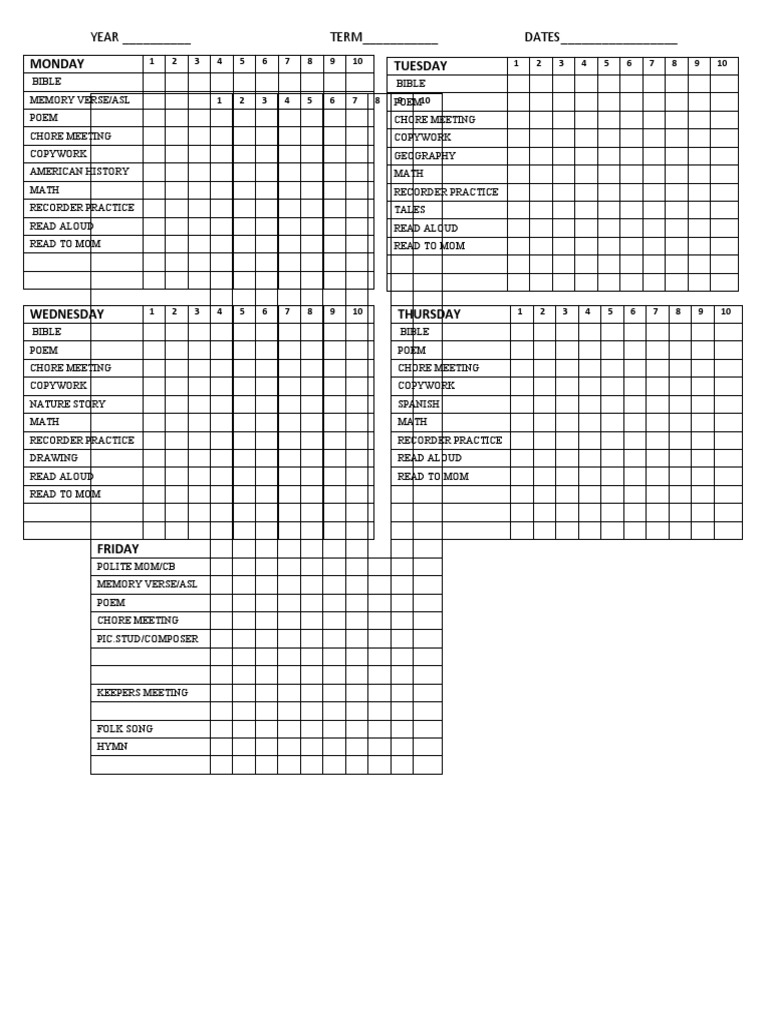 Weekly Homeschool Schedule Template | PDF