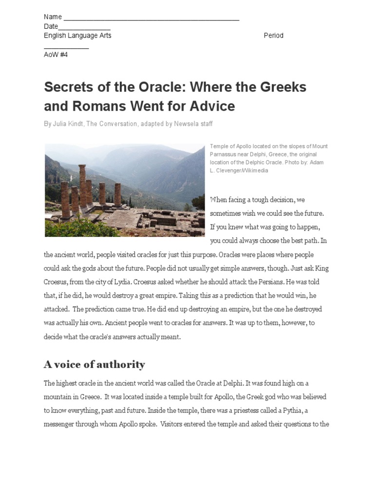 Aow 4 Secrets of The Oracle - Where The Greeks and Romans Went For ...