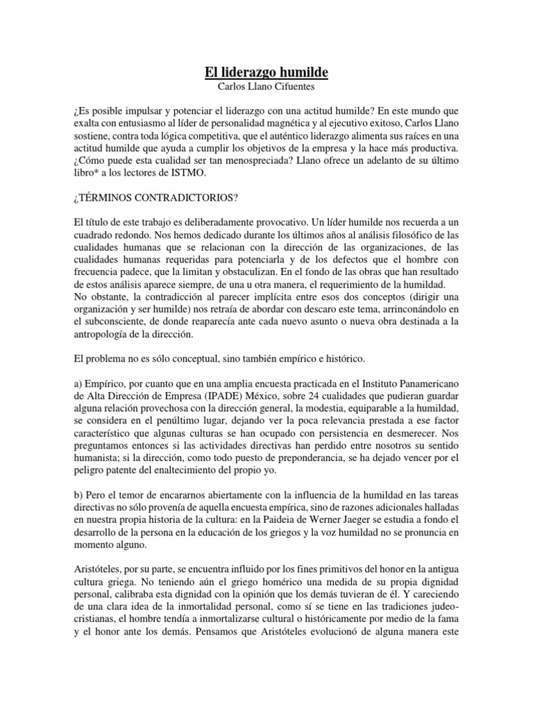 Liderazgo Humilde y Productividad | PDF | Egoismo psicologico | Liderazgo