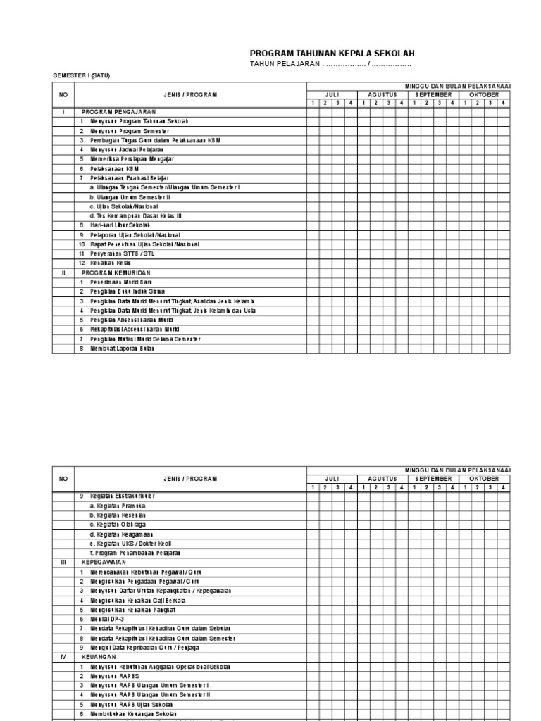 09 Program Tahunan Kepala Sekolah | PDF