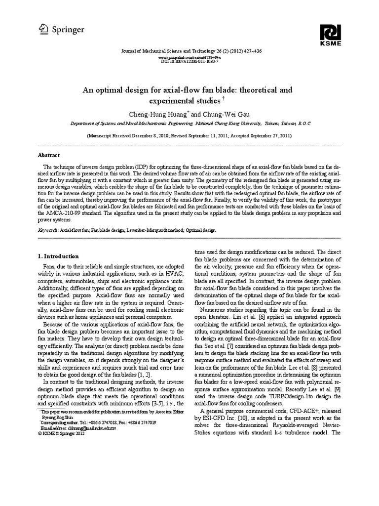 Anoptimal Design For Axial-Flow Fan Blade - Theorical and Experimental ...