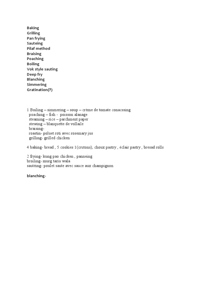 Baking Grilling Pan Frying Sauteing Pilaf Method Braising Poaching ...