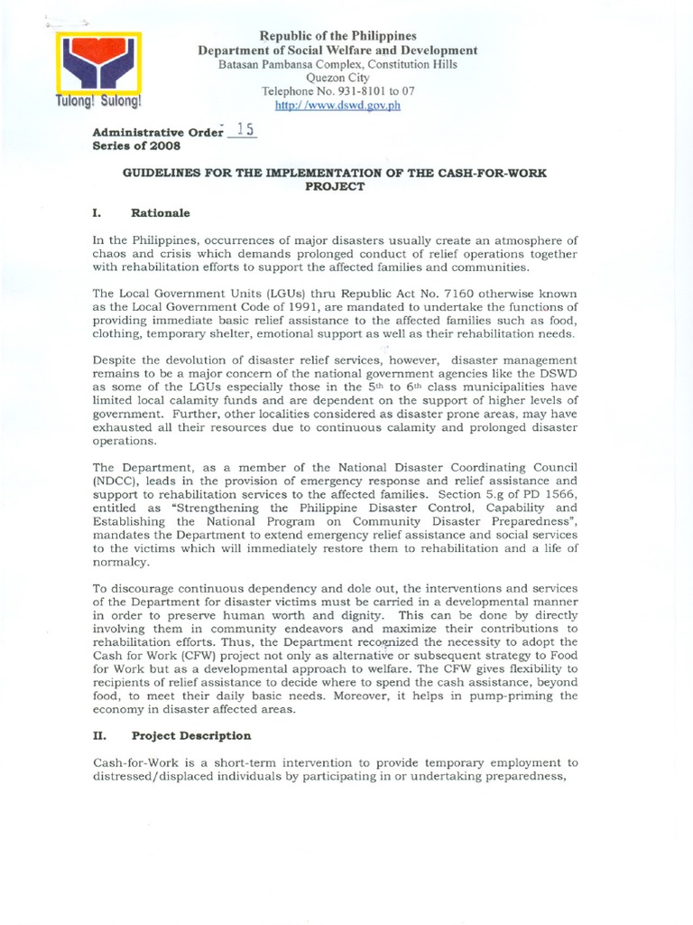 DSWD Cash-for-Work Program Guidelines | PDF | Emergency Management ...