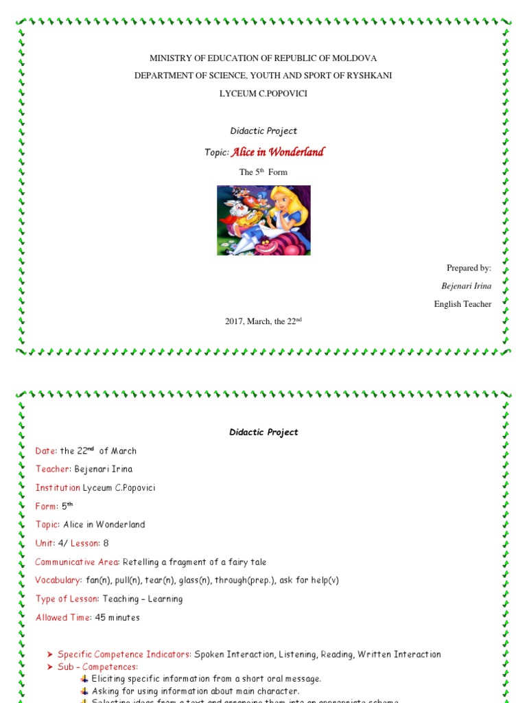 Lesson Plan Alice in Wonderland 5th Grade | PDF | Lesson Plan | Vocabulary