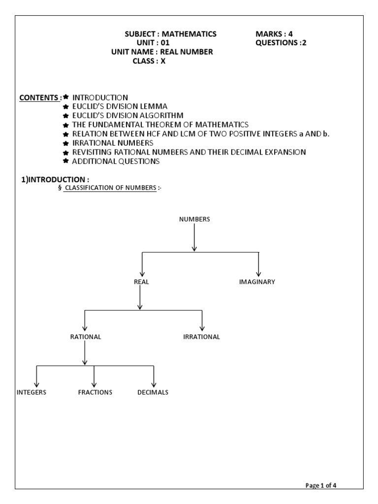 Class X - Chapter - 1 - Real Number | PDF | Prime Number | Division ...