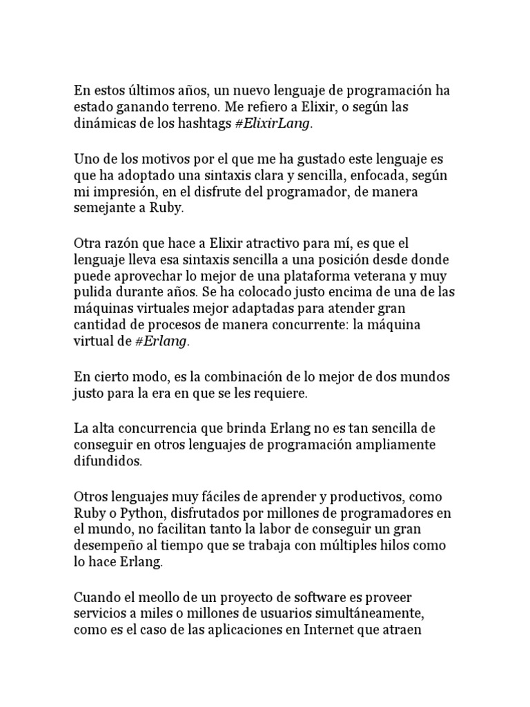 Lenguaje Elixir Con VM Erlang | PDF | Ruby (lenguaje de programación) | Lenguaje de programación