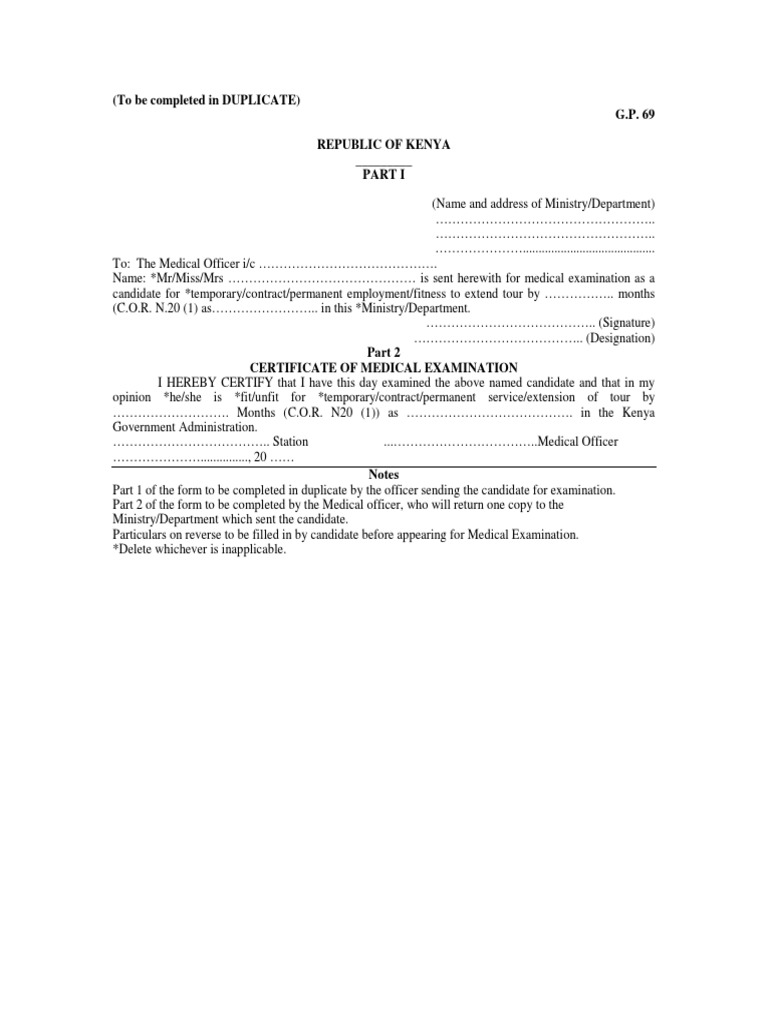 Gp69 Medical Form Free Download Kenya - bestifile