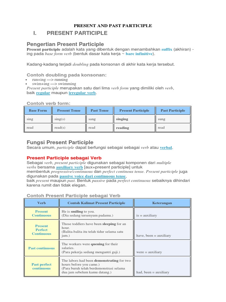 PRESENT AND PAST PARTICIPLES | PDF