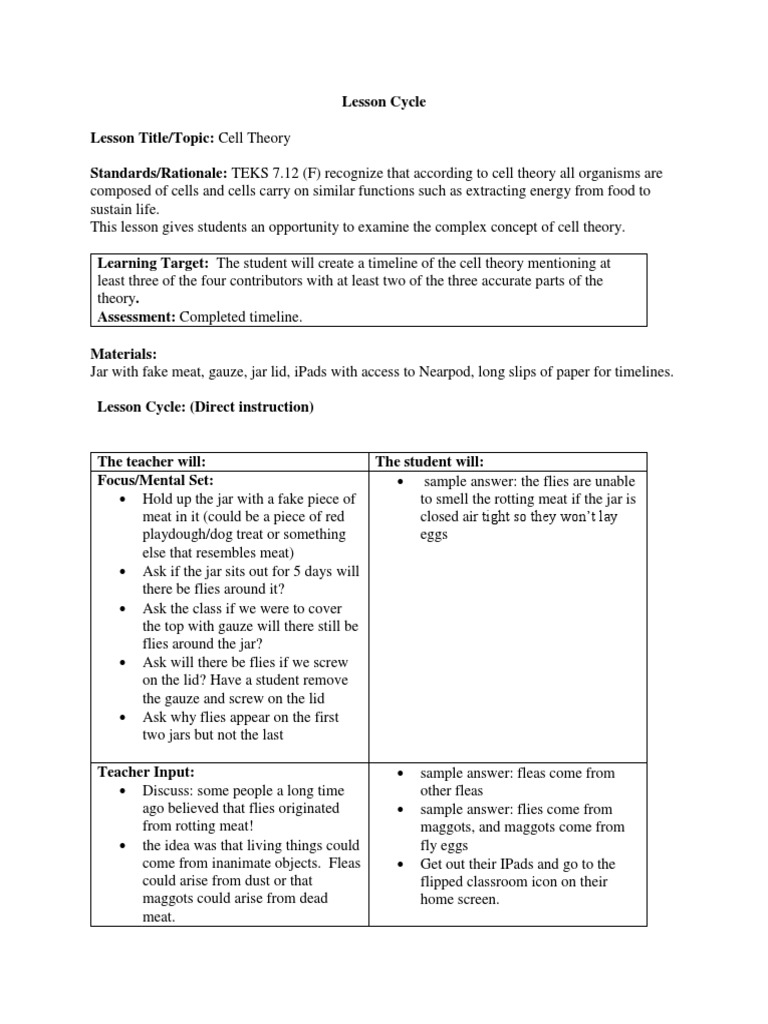 7th Grade Cell Theory Lesson Plan | PDF | Science | Biology