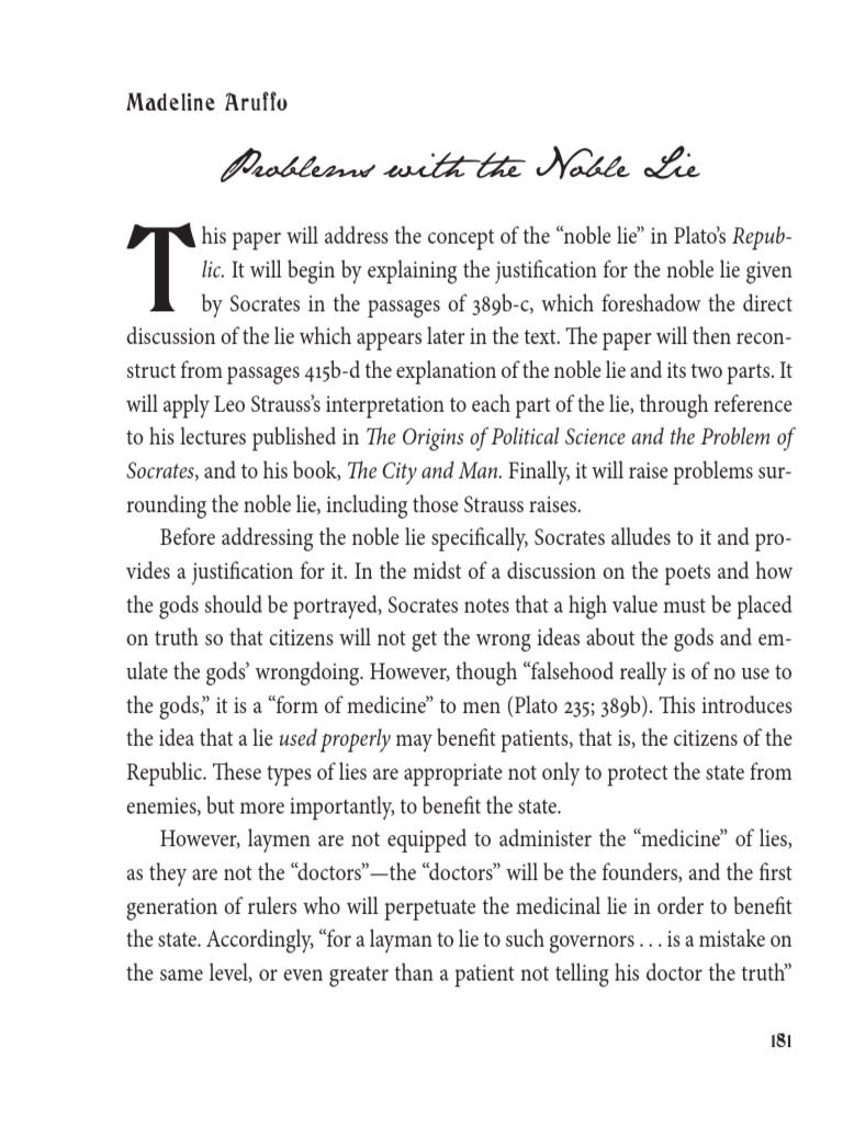 AruffoProblems With the Noble Lie | Plato | Socrates