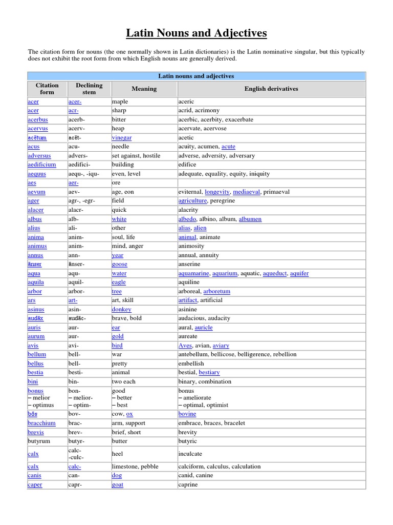 Latin - Nouns and Adjectives | PDF | Nature