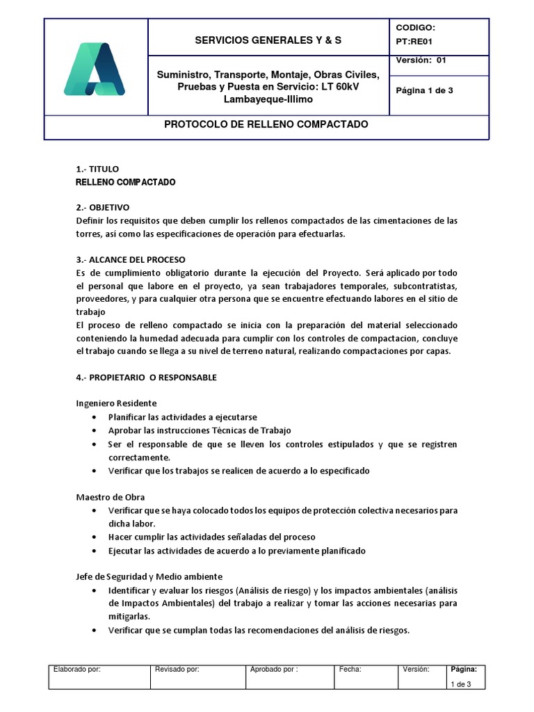 Protocolo de Relleno Compactado | PDF | Science | Tecnología (general)