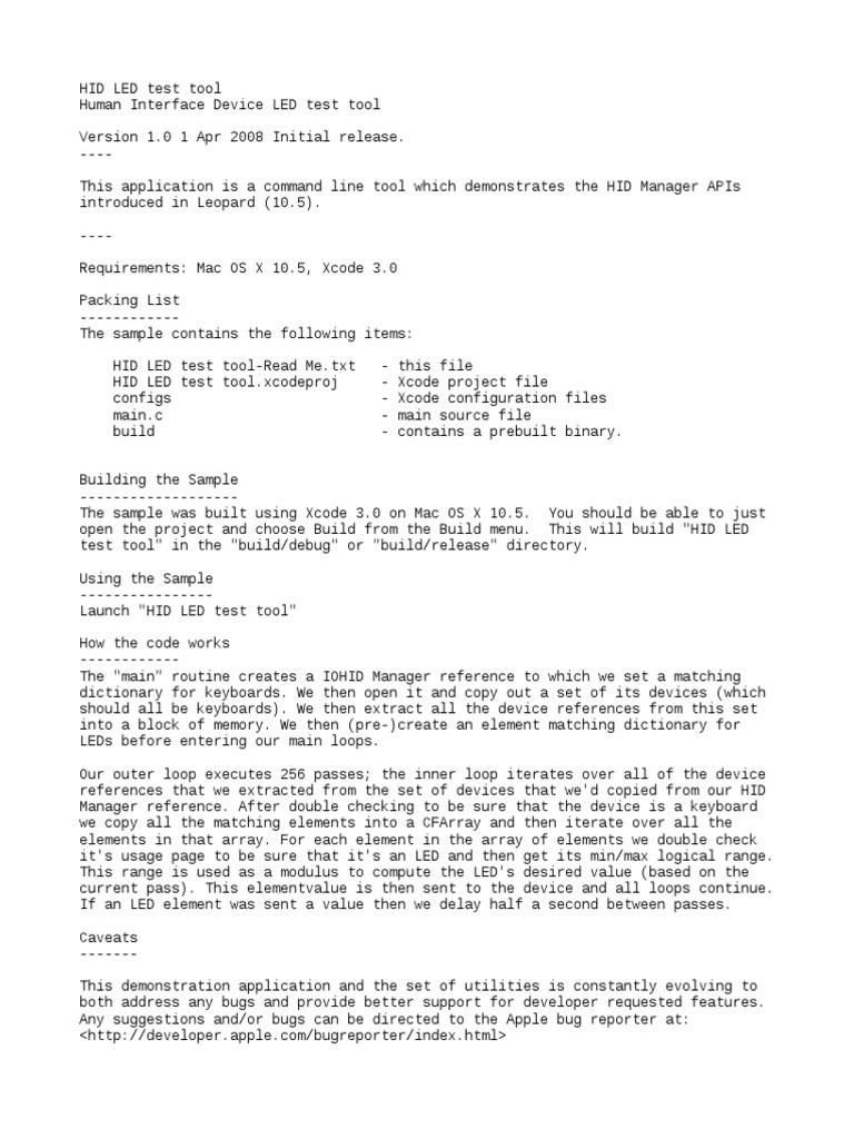 HID LED Test Tool-Read Me | PDF | Xcode | Mac Os X Leopard