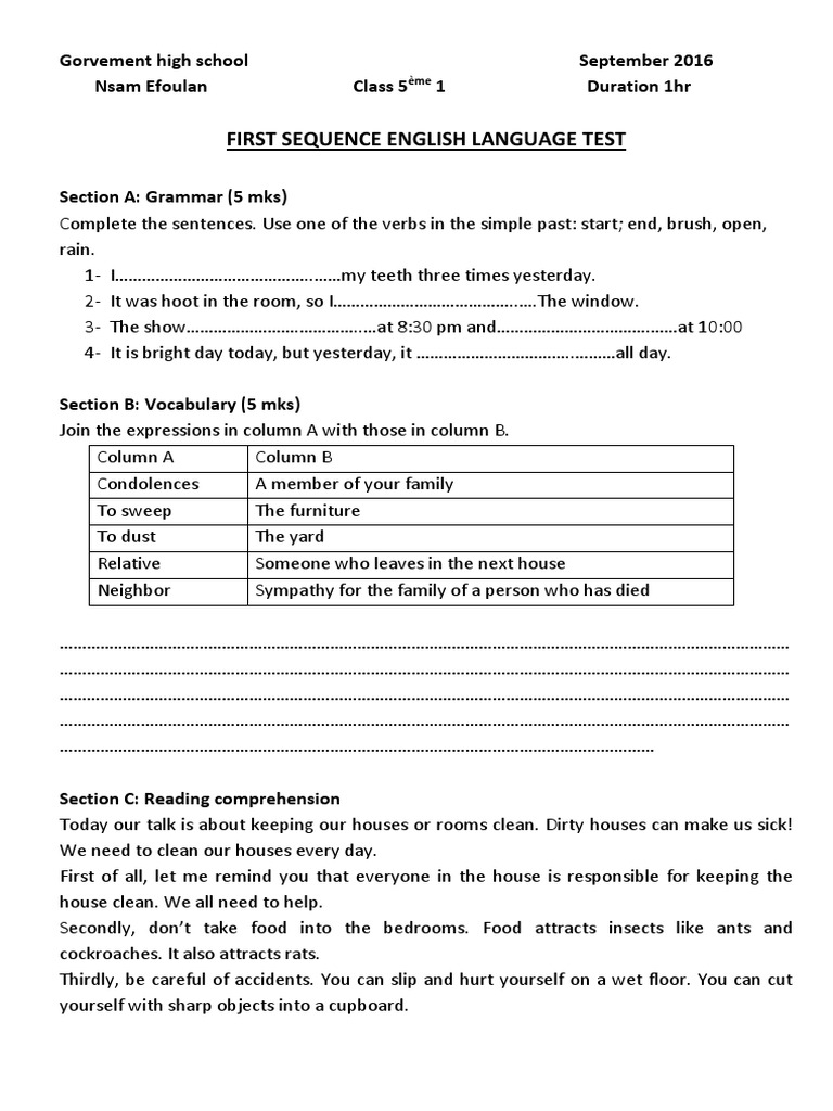 First Sequence English Language Test | PDF | Semiotics | Linguistic ...