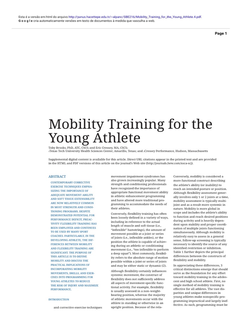 Mobility Training For The Young Athlete | PDF | Anatomical Terms Of ...