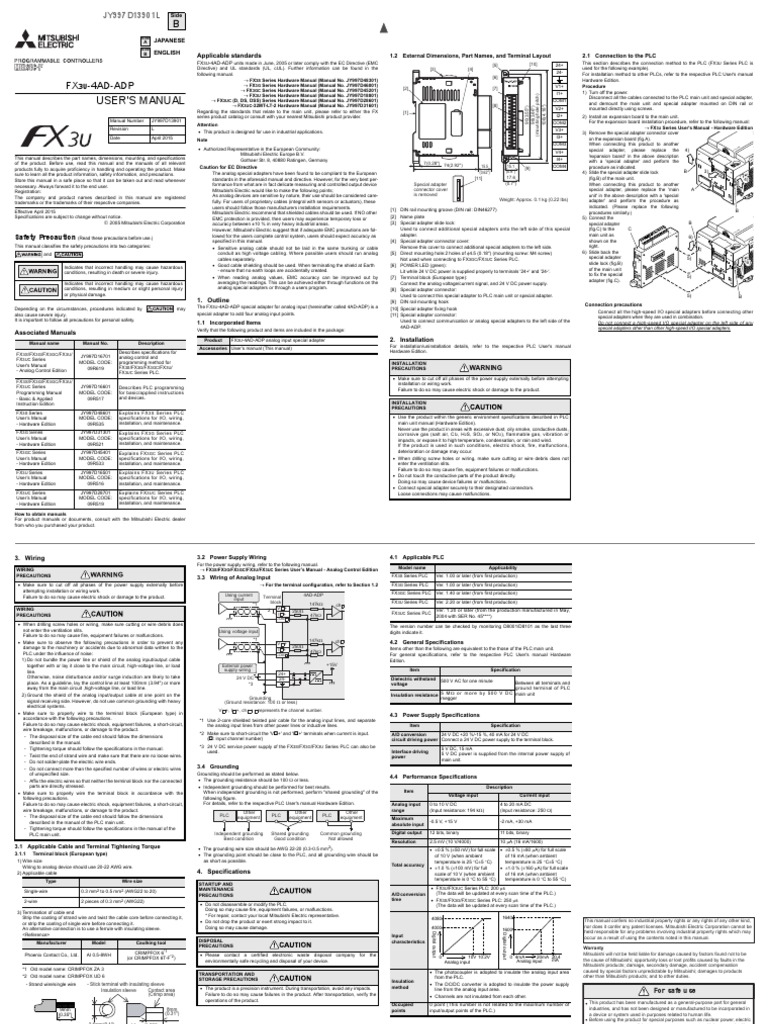 Fx3u 4ad Adp Usermanual Jy997d13901 L | PDF | Electrical Wiring ...