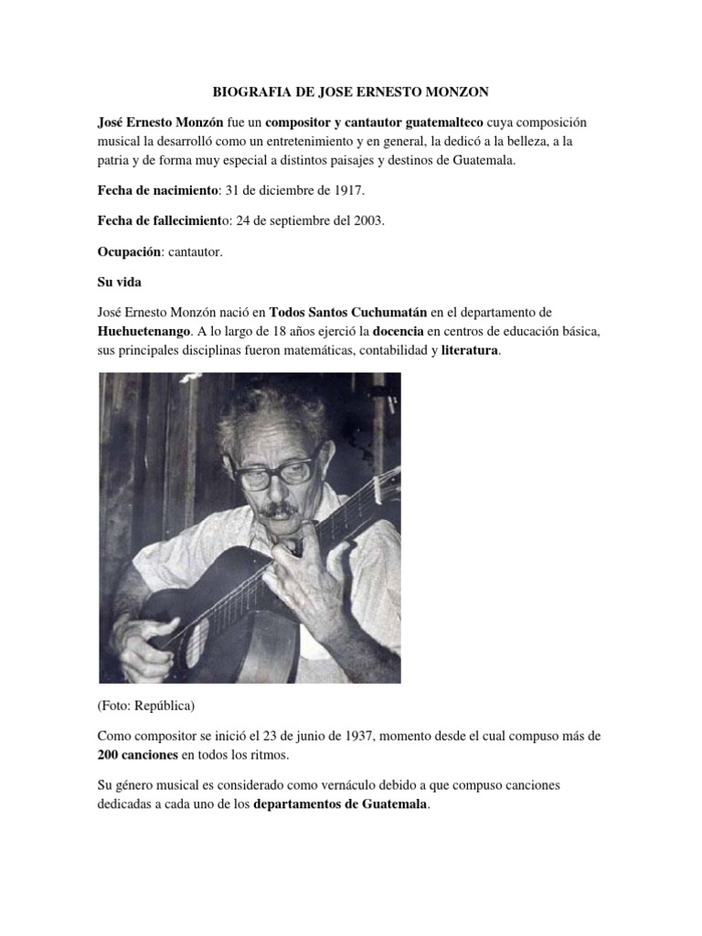 Biografia de Jose Ernesto Monzon | PDF | Guatemala | Entretenimiento ...