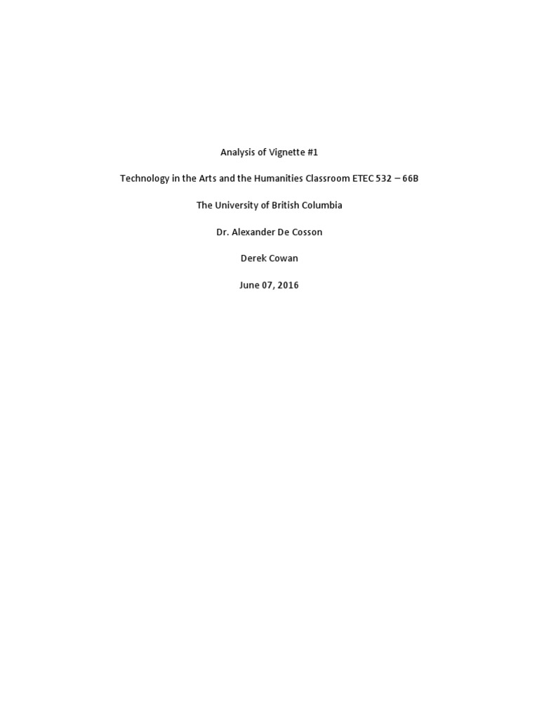 Vignette 1 | PDF | Representation (Arts) | Literacy