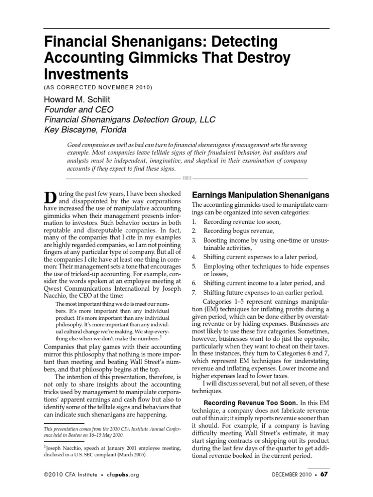 Accounting Shenanigans - Howard Schilit | PDF | Repurchase Agreement ...