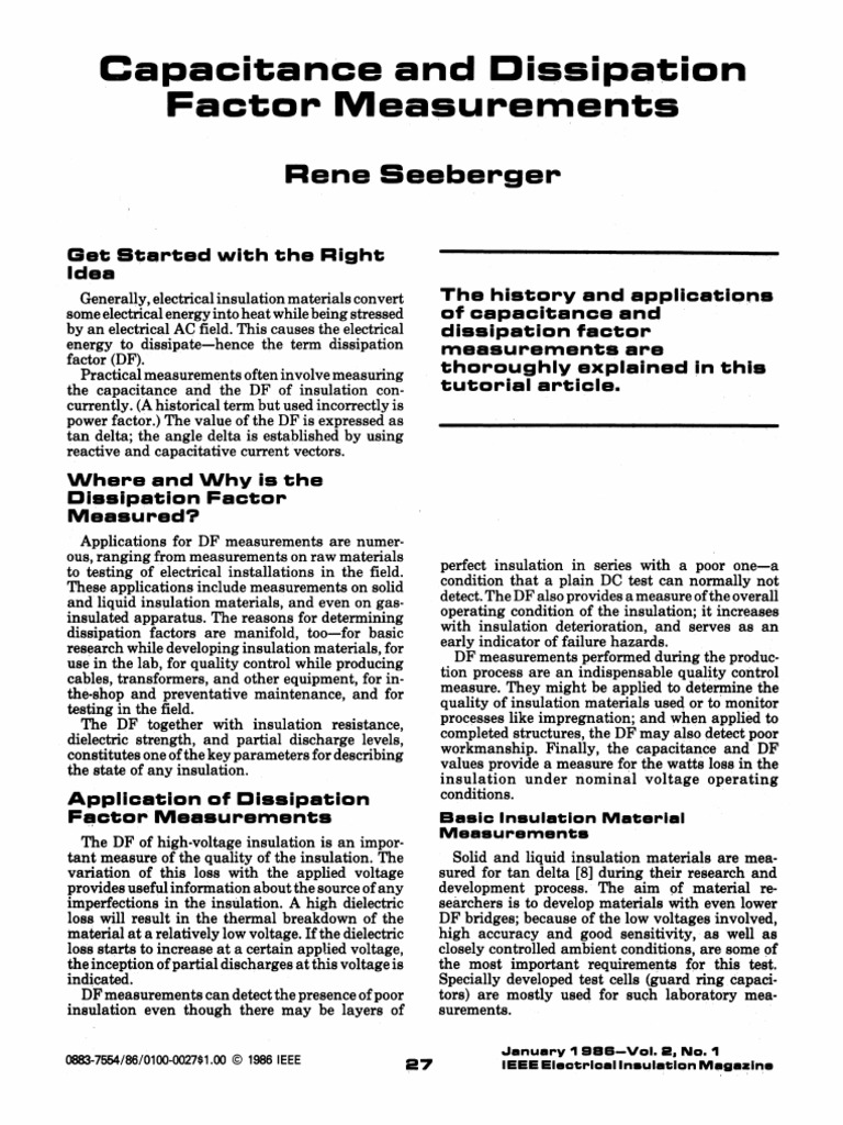 Capacitance and Dissipation Factor Measurements | PDF | Capacitor ...