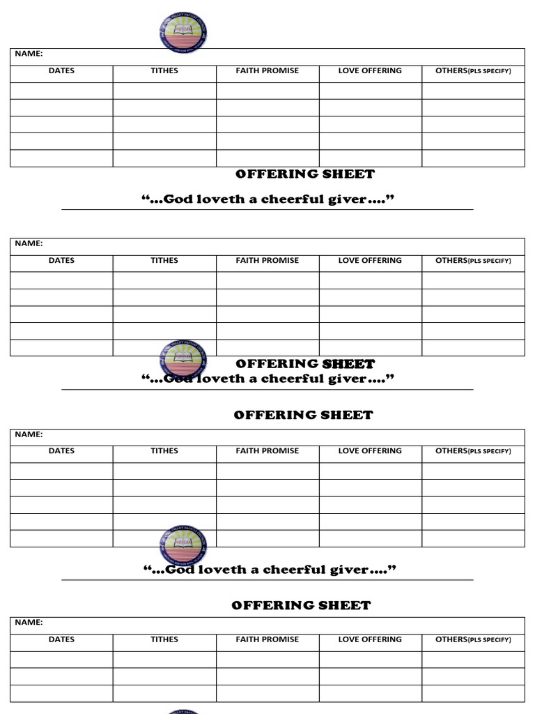 Church Offering Sheet Template | PDF
