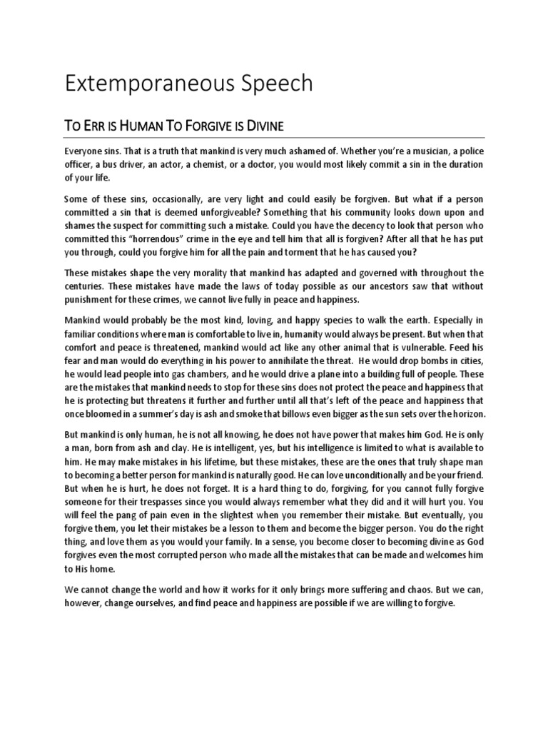 Extemporaneous Speech | Sin | Forgiveness